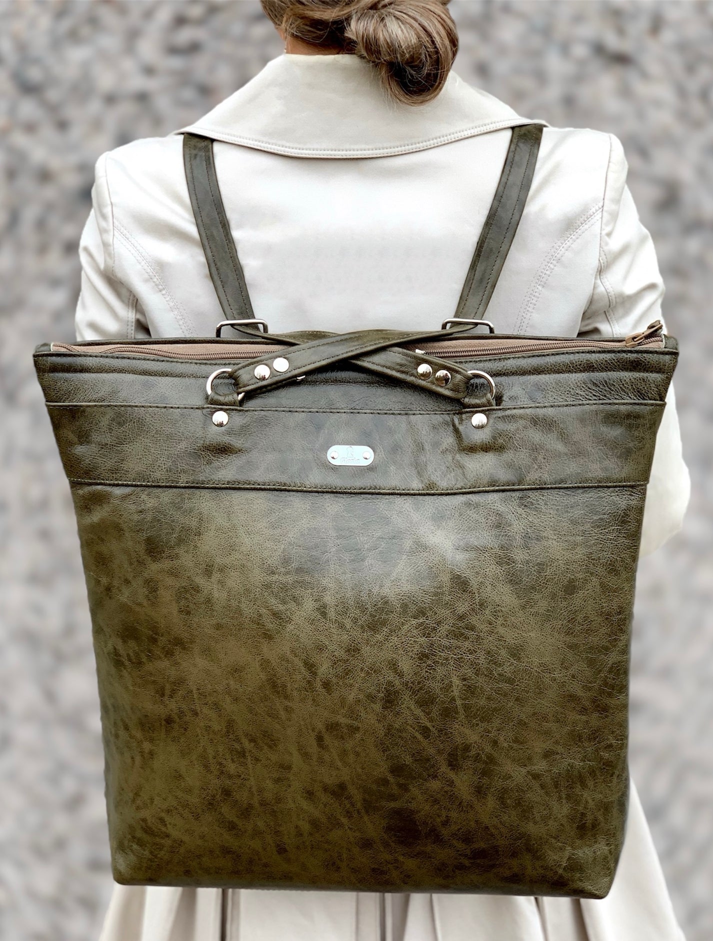 Tote Backpack (Olive) | Handmade Leather Bag · Made in Slovenia (EU ...